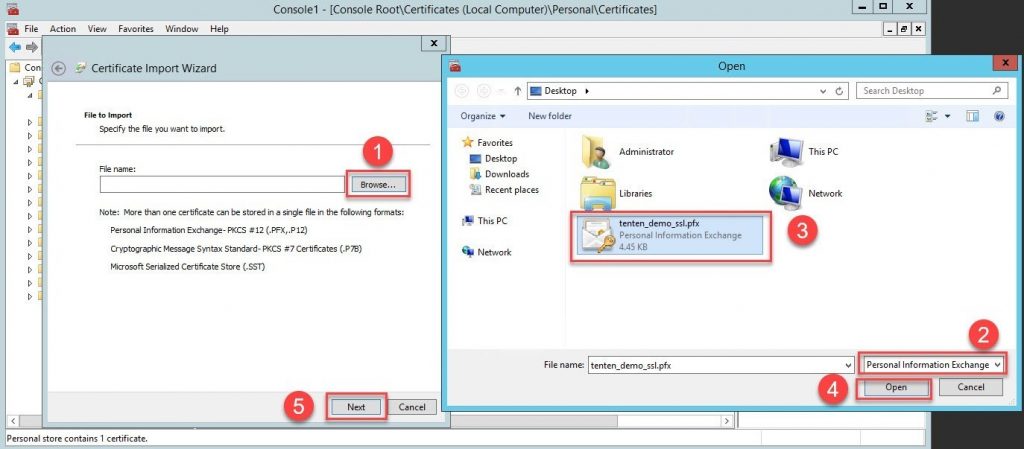 Hướng dẫn import file pfx lên máy chủ Windows - Hướng dẫn TENTEN