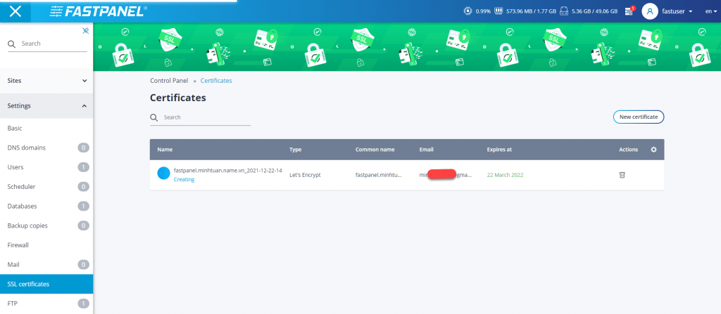 Hướng dẫn cài đặt SSL Let’s Encrypt cho website trên FASTPANEL - Hướng dẫn TENTEN