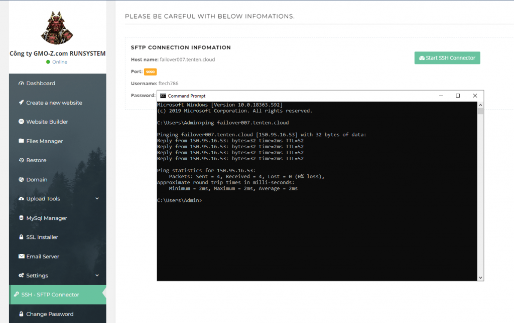 Hướng dẫn kiểm tra IP trên dịch vụ Failover hosting - Hướng dẫn TENTEN