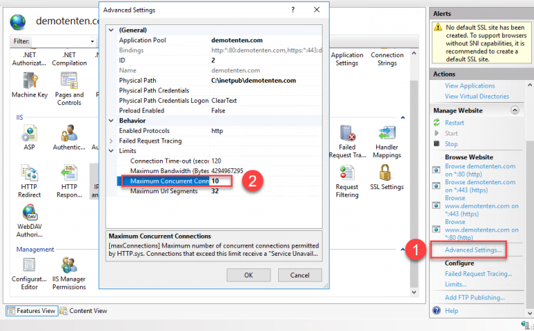 Limit connection IIS webserver - Hướng dẫn TENTEN
