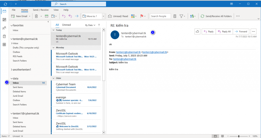 Thay đổi file dữ liệu trên outlook POP3 - Hướng dẫn TENTEN