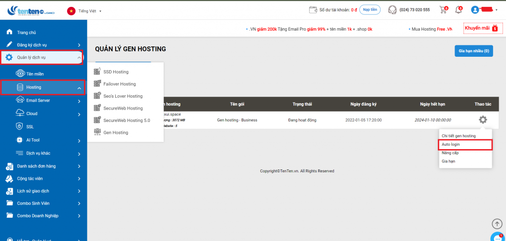 Hướng dẫn đăng nhập cPanel nhanh chóng - Hướng dẫn TENTEN