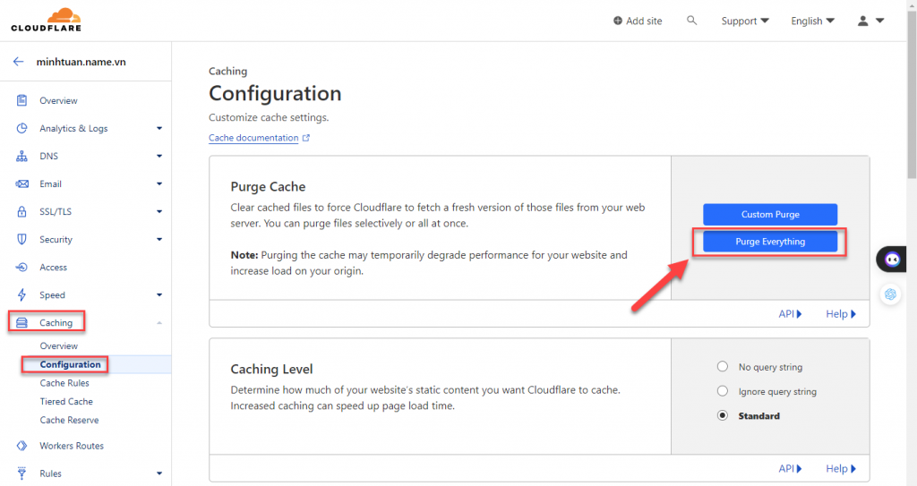 Hướng dẫn xoá cache CloudFlare - Hướng dẫn TENTEN