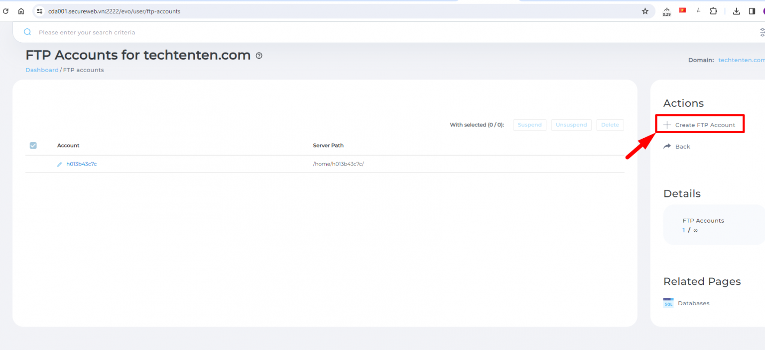 Hướng dẫn tạo và sử dụng FTP trên DirectAdmin - Hướng dẫn TENTEN